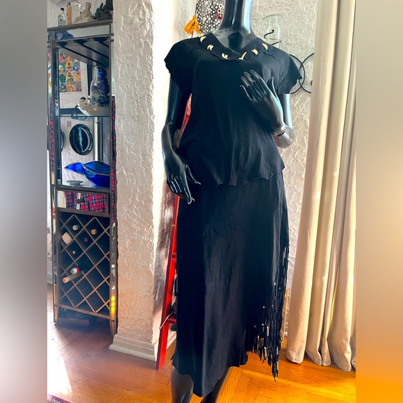 Dresses | Goth Boho Punk Dark Suede 2 Piece 8s Vintage Shirt And Skirt ...